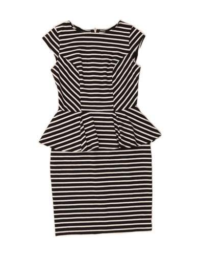 MOSSIMO Womens Peplum Dress UK 10 Small Black Striped Polyester CY18 ...