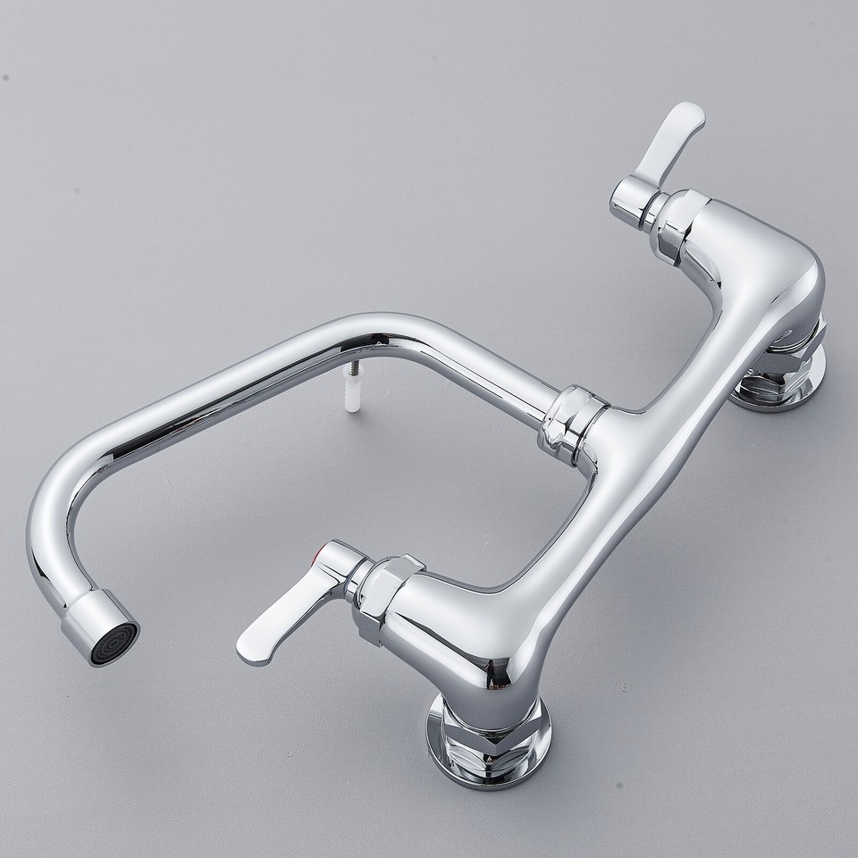 Commercial Kitchen Faucet 8" Center Wall Sink Faucet 2-Handle Mixer ...