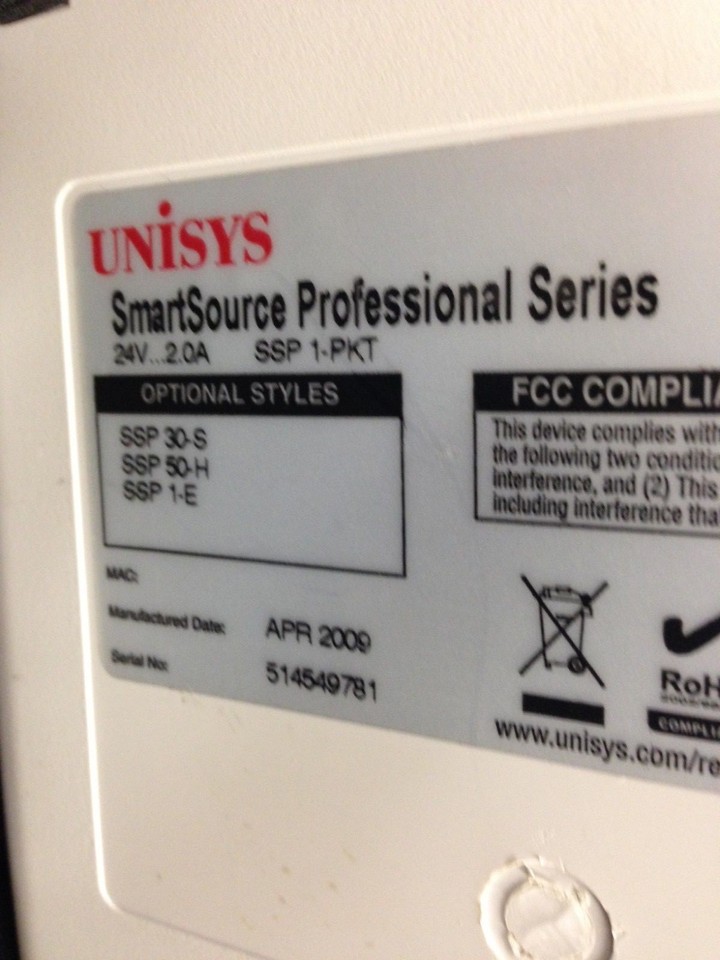 Unisys SmartSource Professional Check Scanner SSP1-PK2 45 DPM | eBay