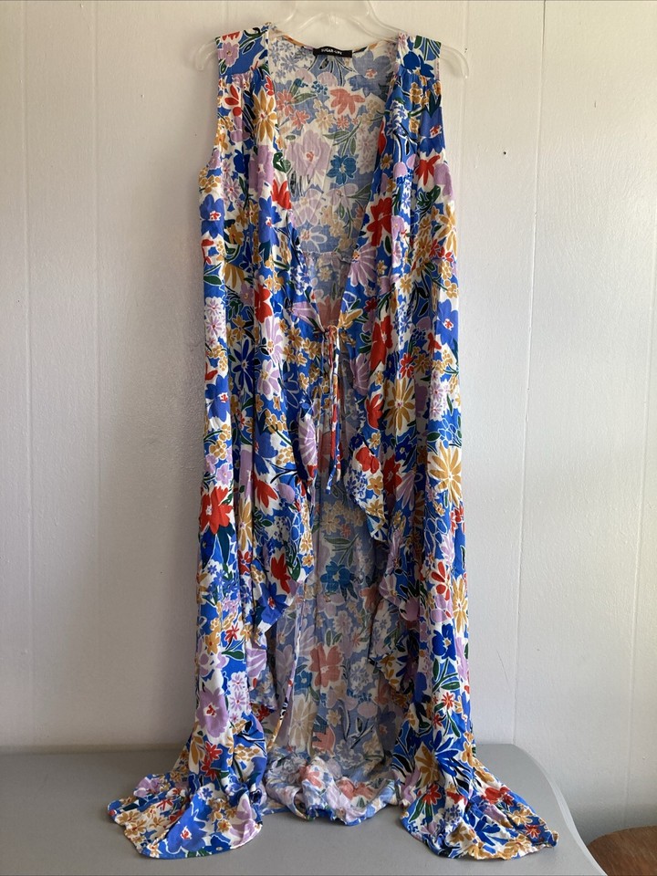 Sugar Lipz Kimono Duster Sleeveless Coquette Floral Boho Cottagecore ...