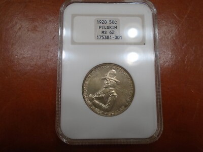 1920 PILGRIM SILVER COMMEMORATIVE HALF DOLLAR PCGS MS62 COLLECTOR COIN ...
