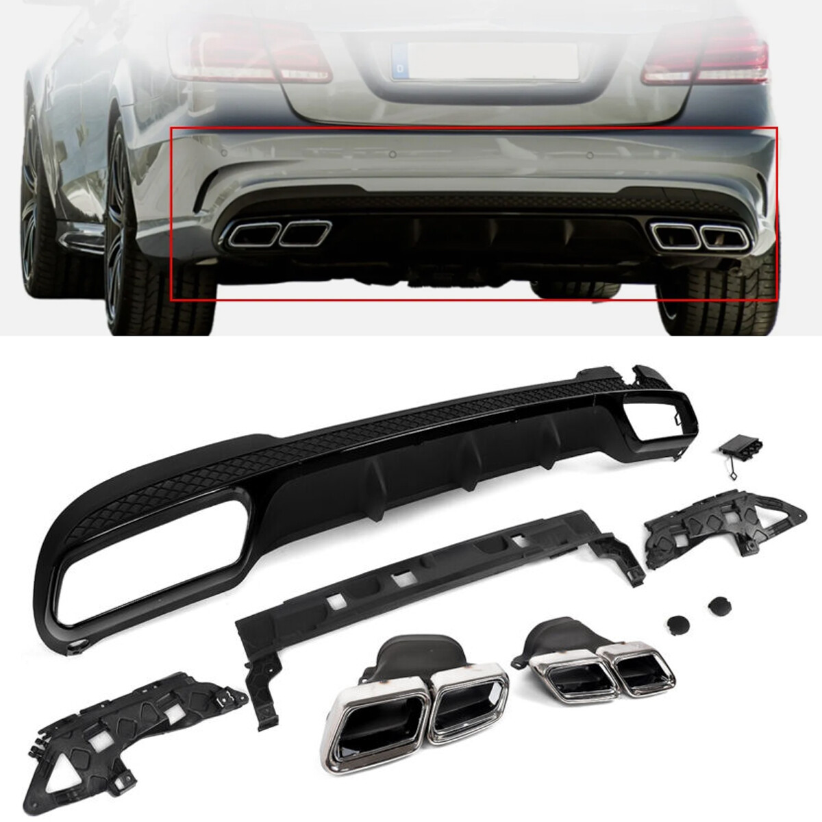 E63 Look Rear Bumper Diffuser Chrome Exhaust Tips For Mercedes E W212 ...