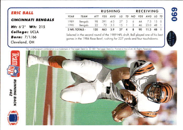Eric Ball 1991 Upper Deck #690 Cincinnati Bengals | eBay