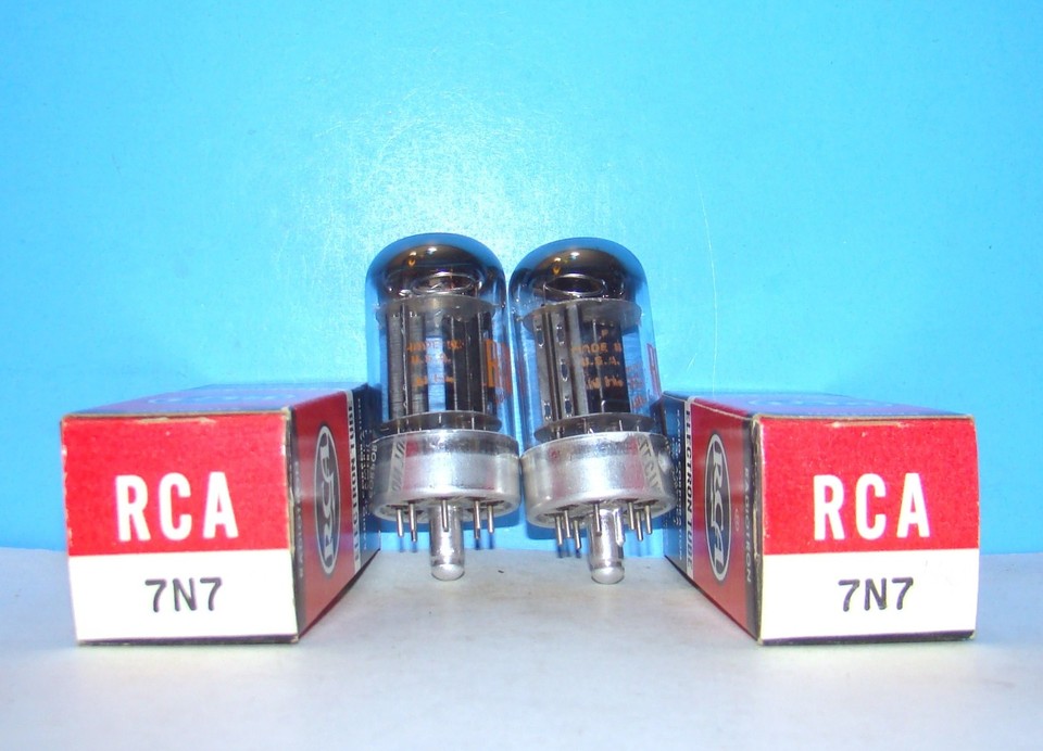 7N7 NOS 1963 RCA loctal amplifier vacuum tubes 2 valves radio audio ...