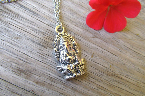 Ganesh Hindu god pendant necklace stainless steel chain necklace ...