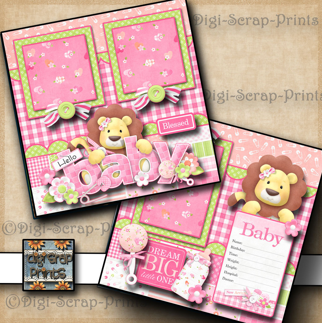 BABY GIRL ~ 2 pre-made scrapbook pages paper piecing layout BY ...
