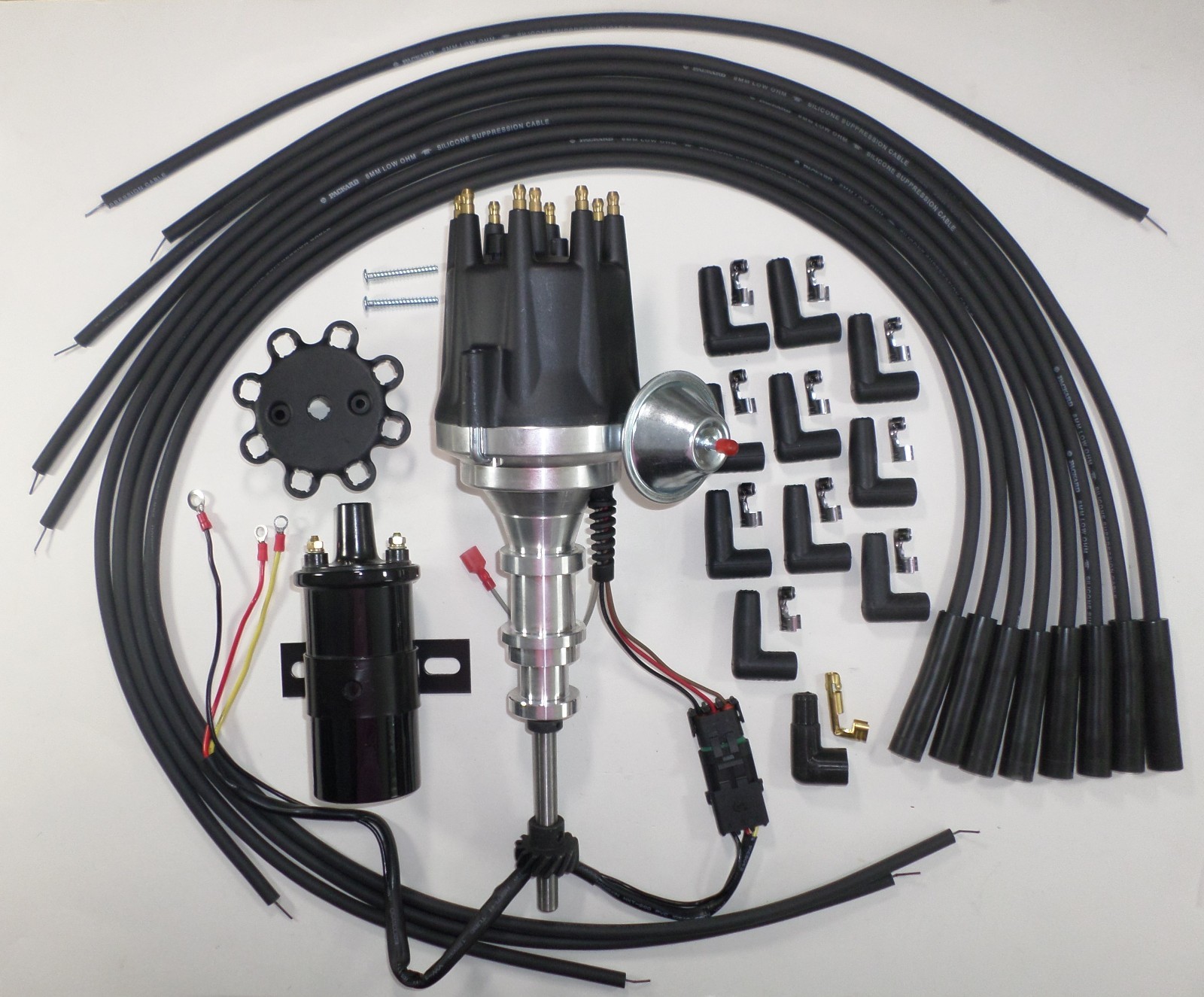 FORD Y Block 272-292-312 BLACK Small HEI Distributor +45K Coil +Spark ...