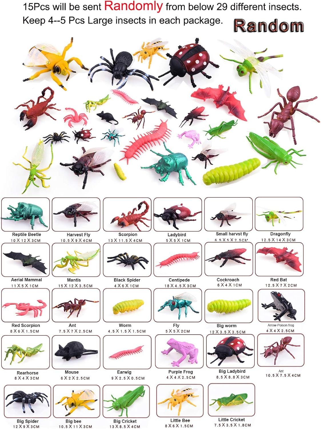 PINOWU 27Pcs Bug Toy Figures Playset for Kids Boys, 2-6' Fake Insects ...
