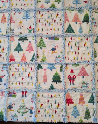 Modern Santa & Trees Christmas Holiday Rag Quilt Throw Size Handmade | eBay