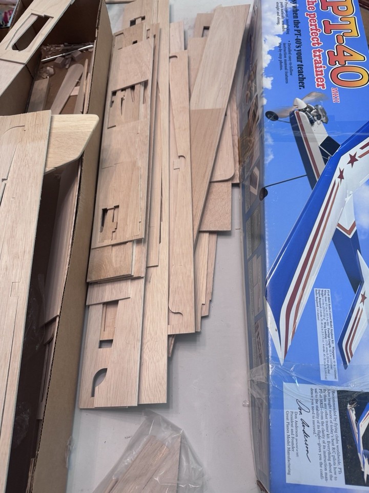 Vintage GREAT PLANES PT-40 TRAINER RC BALSA KIT 60” W/S Partial build ...