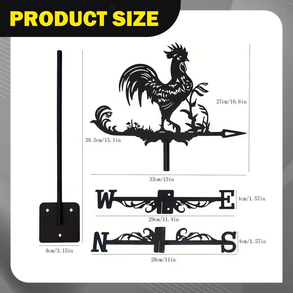 Rooster Weathervane Animal Iron Weather Vane for Roof Mount Garden ...