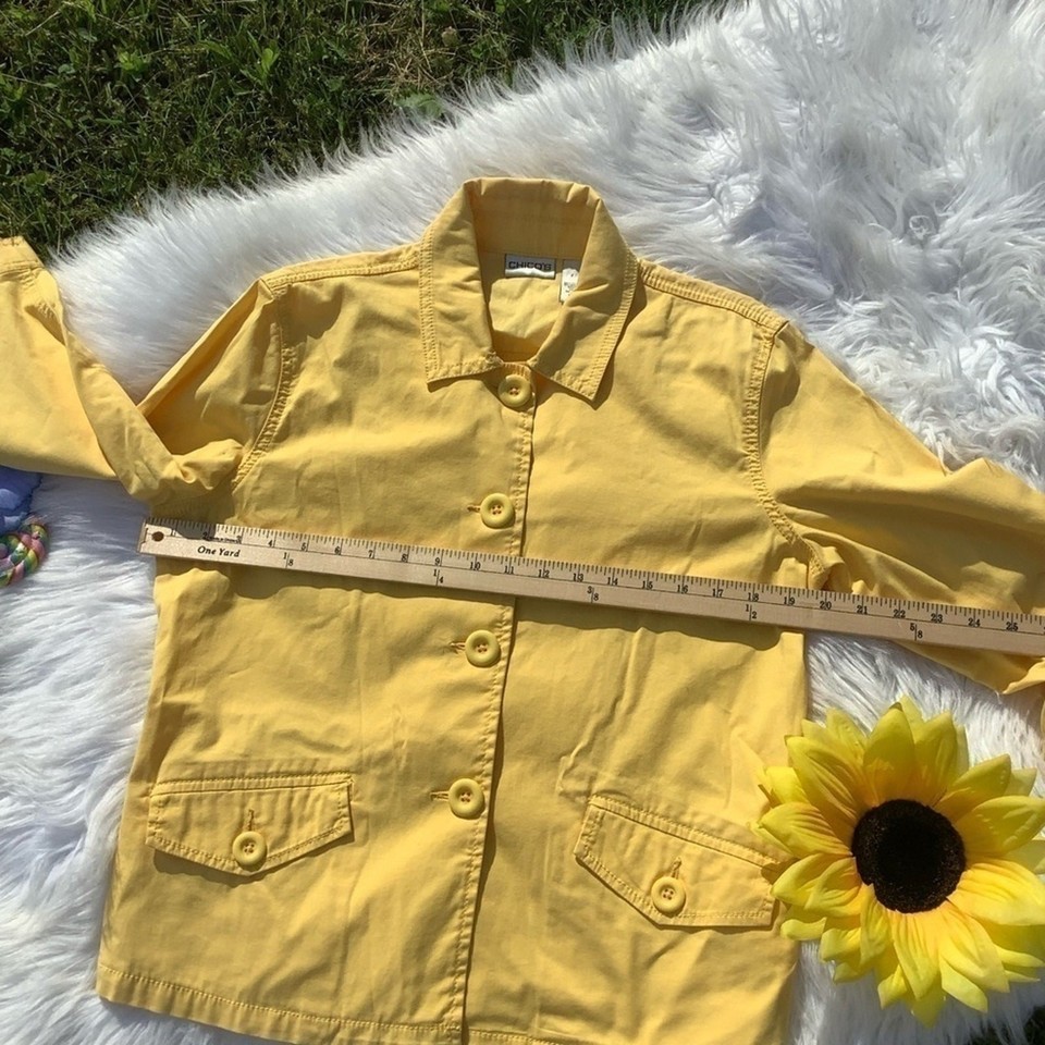 Chicos Button Down Size 1 Blazer Yellow Jacket Cotton Bright Spring ...