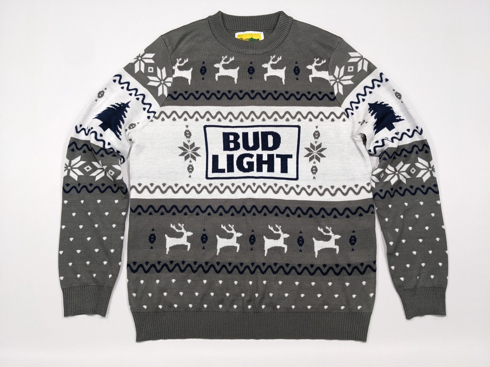 Tipsy Elves BUD LIGHT Gray Christmas Sweater Reindeer… - Gem