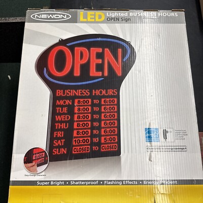 Newon Business Open Sign 4098 Lighted W/ Business Hours Red & Blue New ...