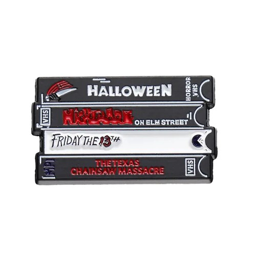 80s HORROR MOVIES COLLECTION ENAMEL METAL PIN BADGE VHS STACKED TAPES ...