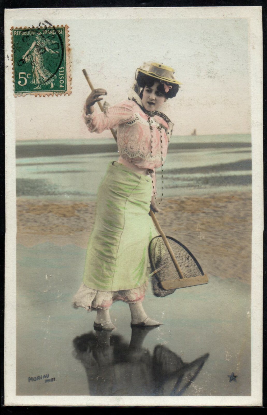 AY091 FISHER LADY WOMAN SCOOP BEACH SEA Tinted PHOTO pc MOREAU | eBay