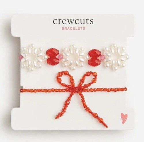NWT Crewcuts Beaded Bracelet Set, Festive Bow Holiday Red White J.Crew ...