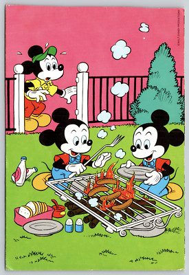 WALT DISNEY VINTAGE POSTCARD Mickey Mouse and Kids Picnic Barbeque BBQ ...