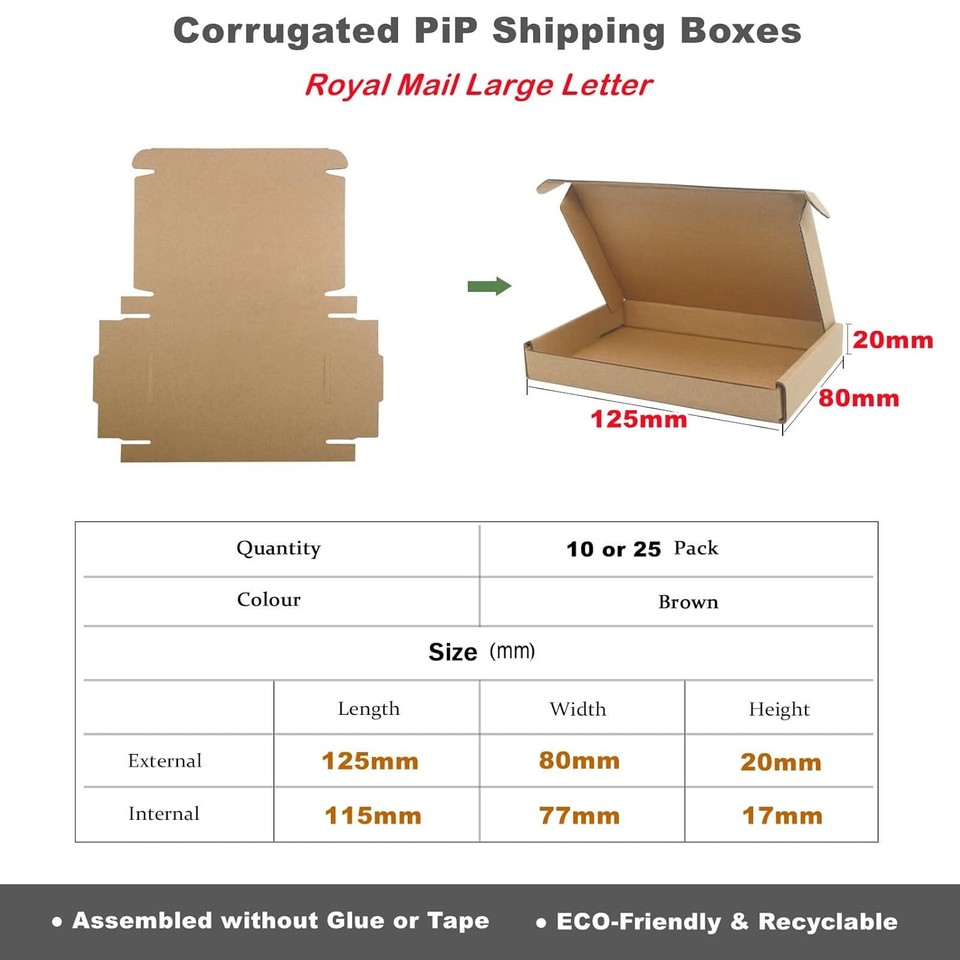 Corrugated Cardboard Shipping Boxes, 125x80x20mm Mini Royal Mail Large ...