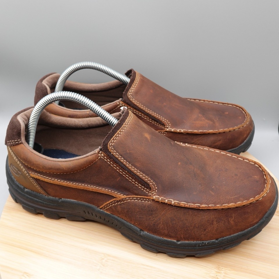 Skechers Shoes Mens 10.5 Wide Slip On Loafers Leather Brown Rayland ...