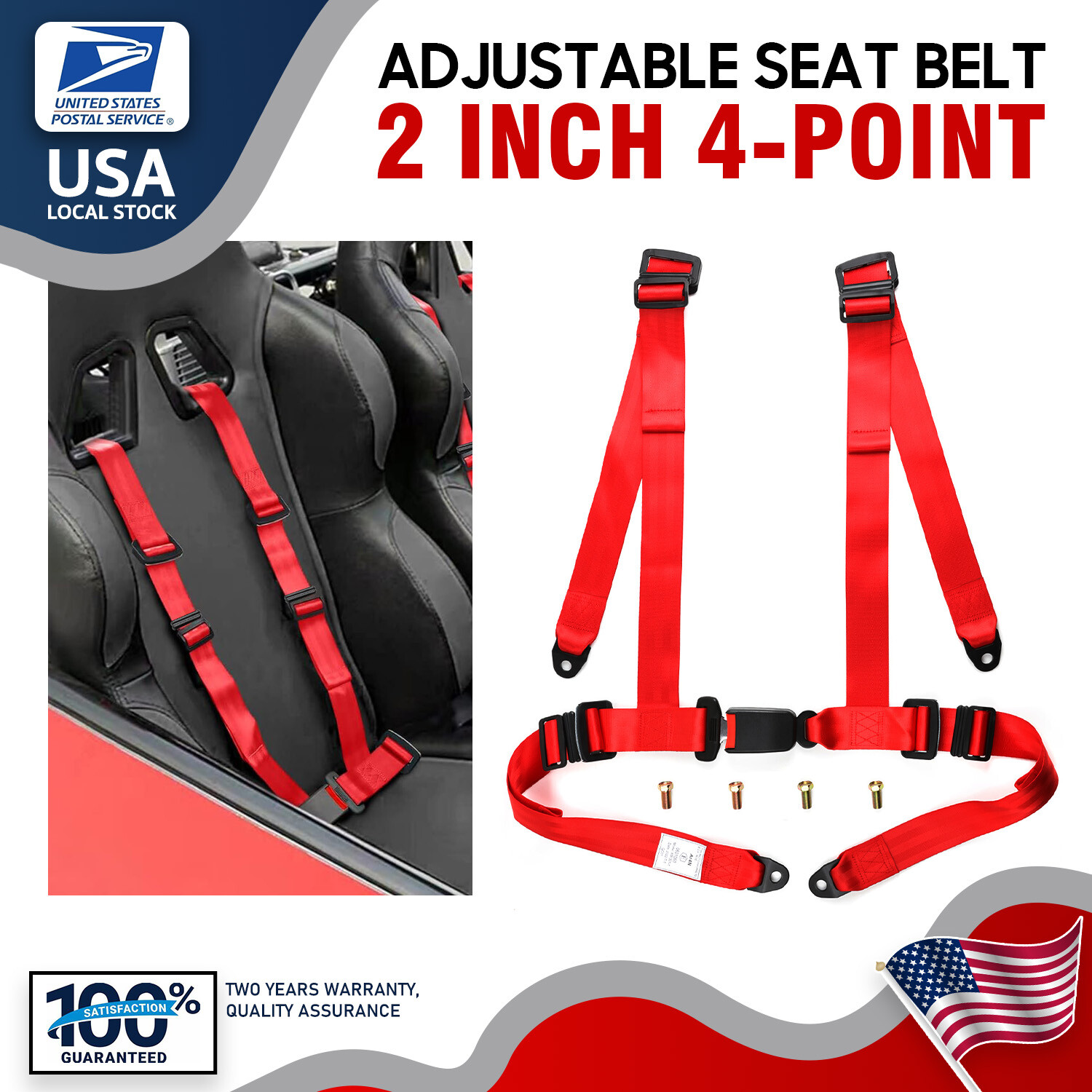 4Point Racing Harness Buckle Seat Belt 2" Strap Adjustable For Go-kart ...