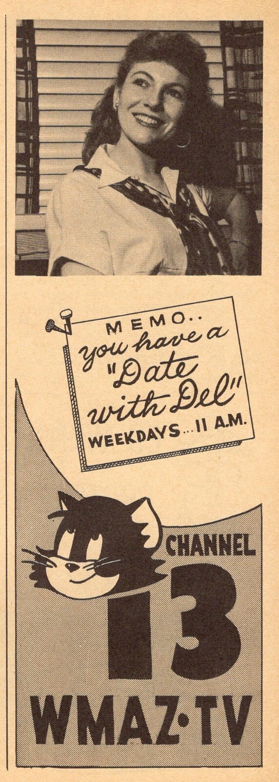 1957 WMAZ MACON,GEORGIA TV AD DEL WARD hosts DATE WITH DEL | eBay