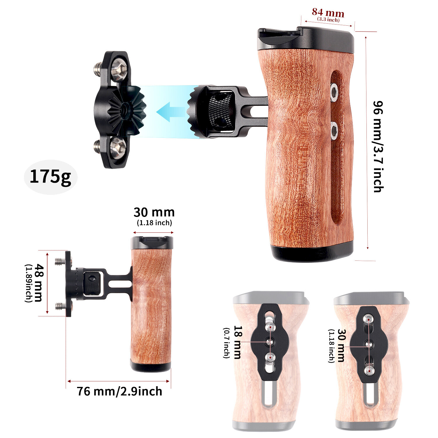 Wooden Side Handle Grip Quick Release Mount for DSLR Mirrorless Camera ...