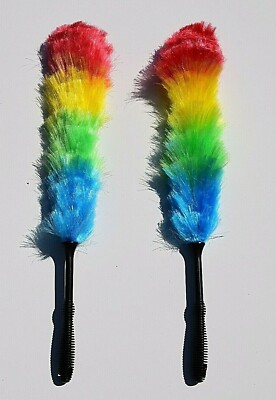 2x High Quality Anti static Rainbow Feather Duster Sturdy Handle Clean ...
