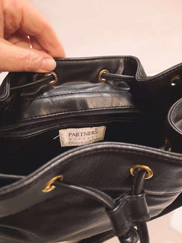 Vintage Partners Mervyns Black Leather Bucket Bag with Flap Crossbody ...