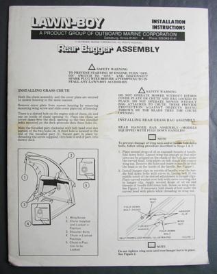 Original OMC Lawn-Boy (Lawnmower) Rear Bagger Installation Instructions ...