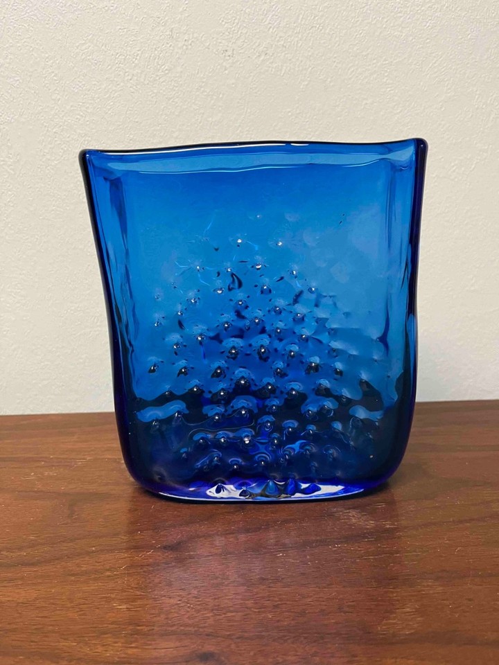 Stunning Vintage Blenko Textured Blue Azure Square Glass Vase 894 | eBay