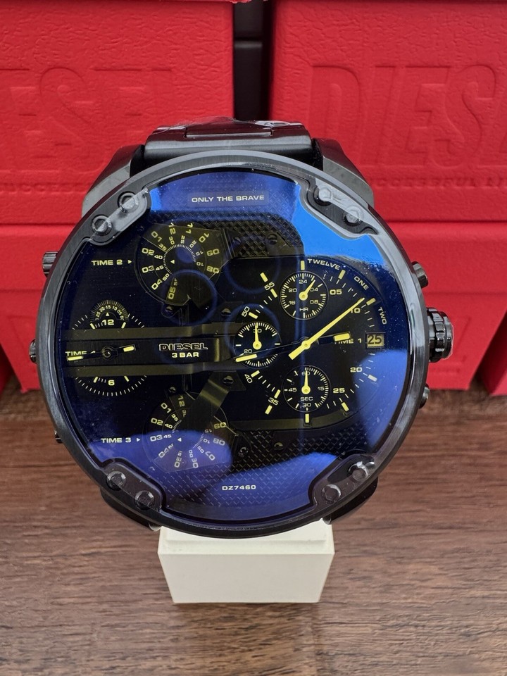 DIESEL Mens MR Daddy 2.0 Chronograph Watch Iridescent Blue Dial Black ...