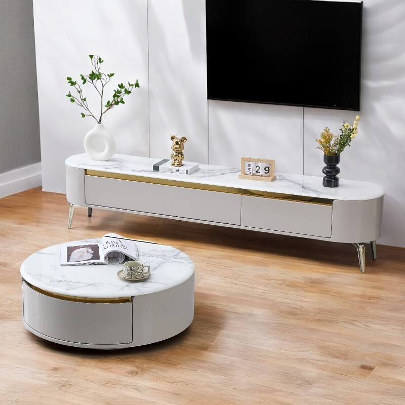Tv Table Set With Stand Modern White Gloss Living Room Furniture Set