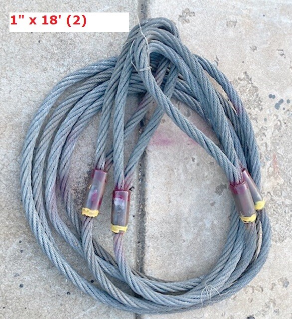 LIFTING SLINGS,,1” DIA. WIRE Rope x 20', LOT of 6. 8.5 ton EA,logging ...