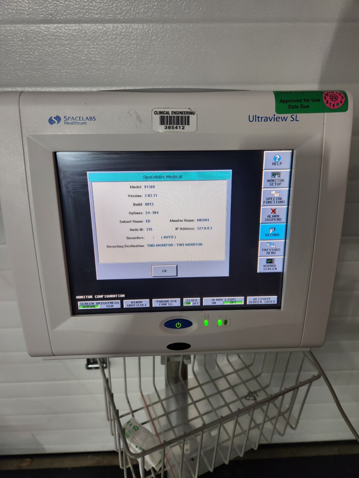 Spacelabs Healthcare Ultraview SL 91369 Monitor With Stand /Cart | eBay