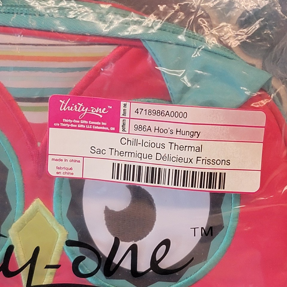 Hoo's Hungry Chill-icious Thermal Lunch Box Tote Pink Owl Insulated 10. ...