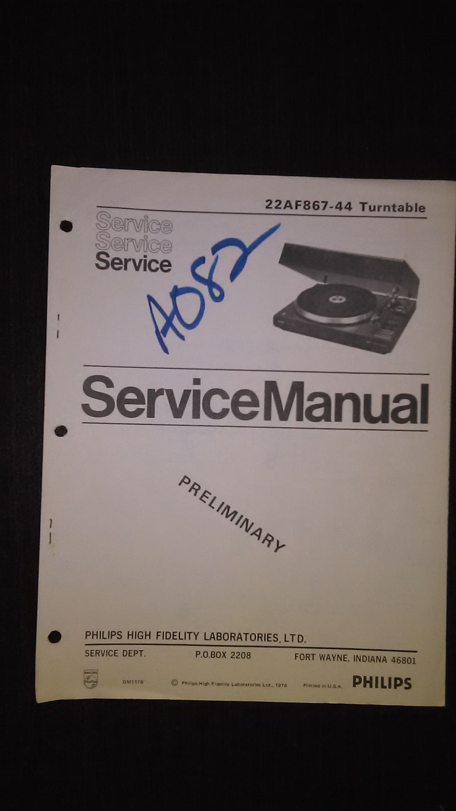 Philips 22af867-44 preliminary Service Manual Original stereo turntable ...