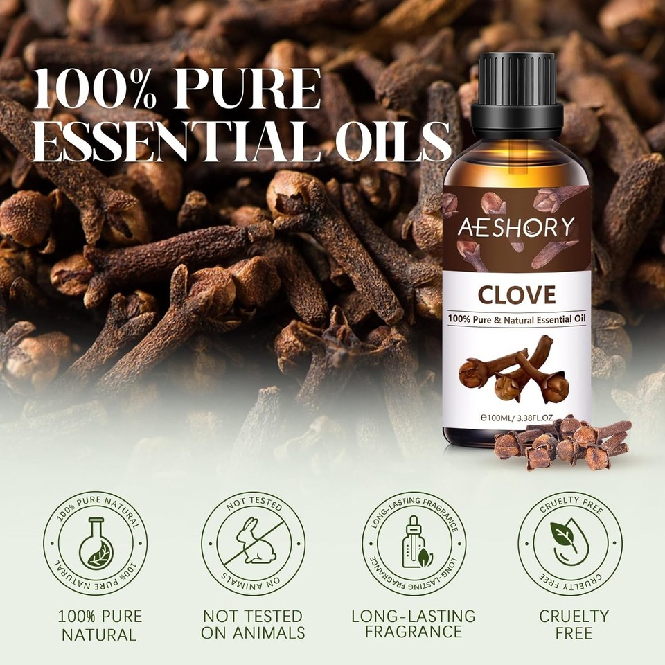 AESHORY Clove Essential Oils 100ml, Pure Natural Clove Bud Oil ...