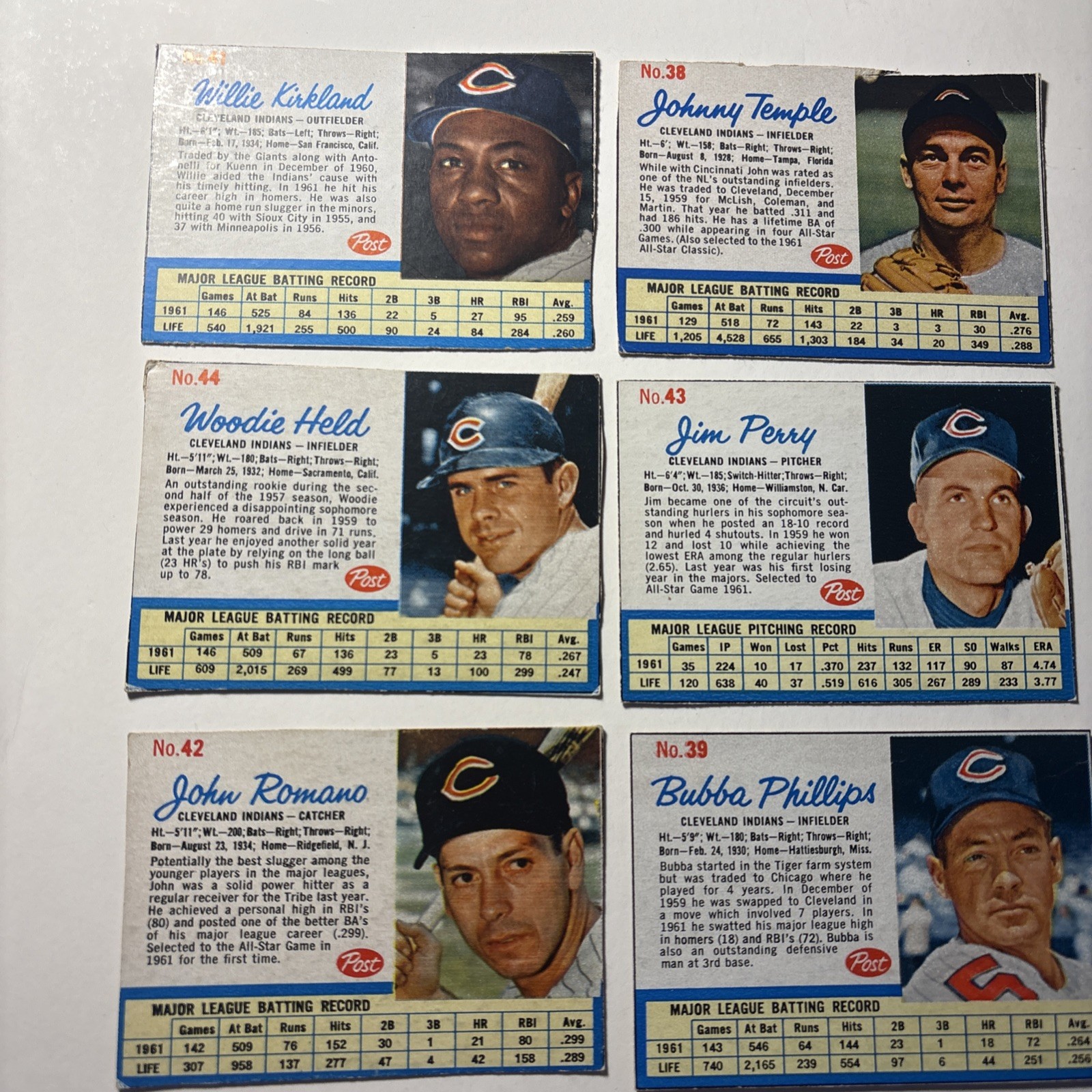 1962 Post Cereal Baseball Lot 6 Cards - Cleveland Indians | eBay