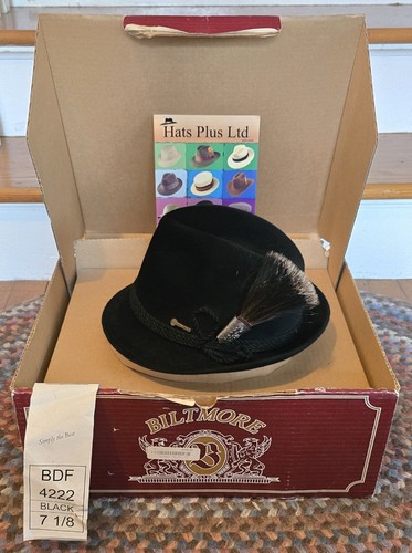 IMMACULATE 1990'S MENS BILTMORE TYROLEAN GAMSBART WOOL HAT, SIZE 7 1/8 ...