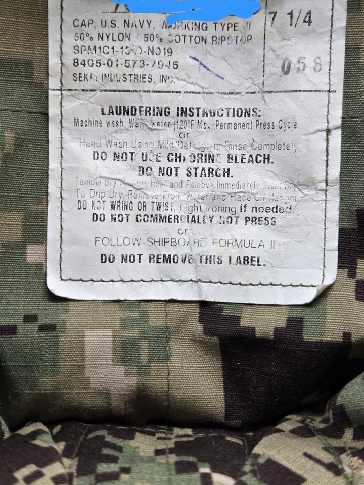 Size 7 1/4 US Navy NWU Type III AOR2 Woodland Hat Utility 8 Point Cap ...