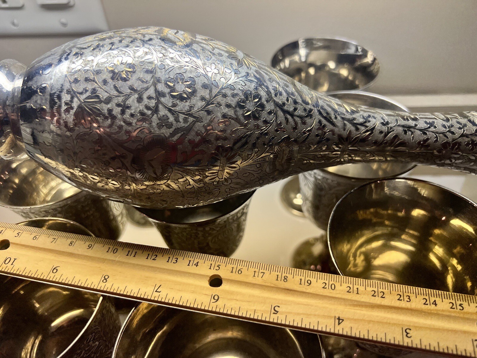 World Gift ZY India Silver plate Chandi Engraved Goblets Pitcher Wine ...