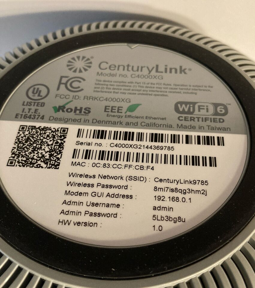 Century Link C4000XG GreenWave Gigabit FIBER Wi-Fi Modem Router Combo ...