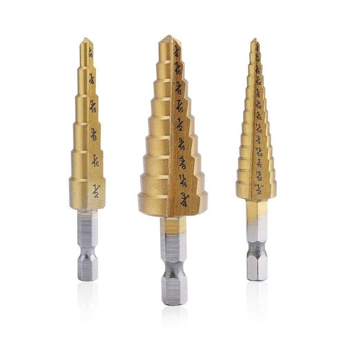 Step Drill Bit Set - Titanium Coated,High Speed Steel Drill Cone Bits,3 ...