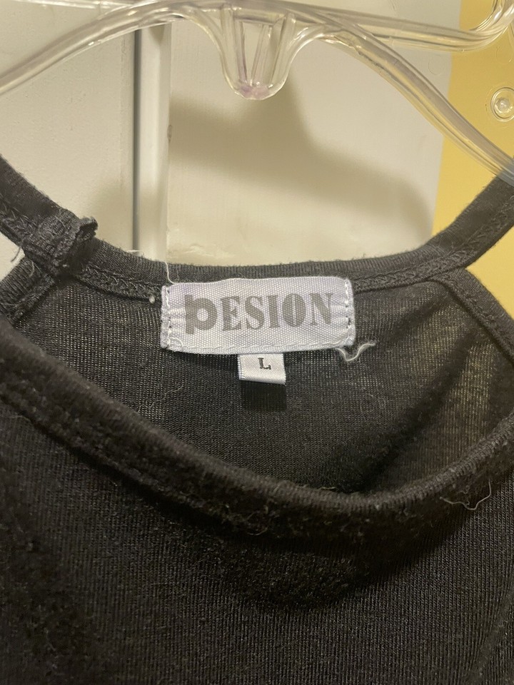 Pesion Sequined Lip Black Strappy T shirt L | eBay