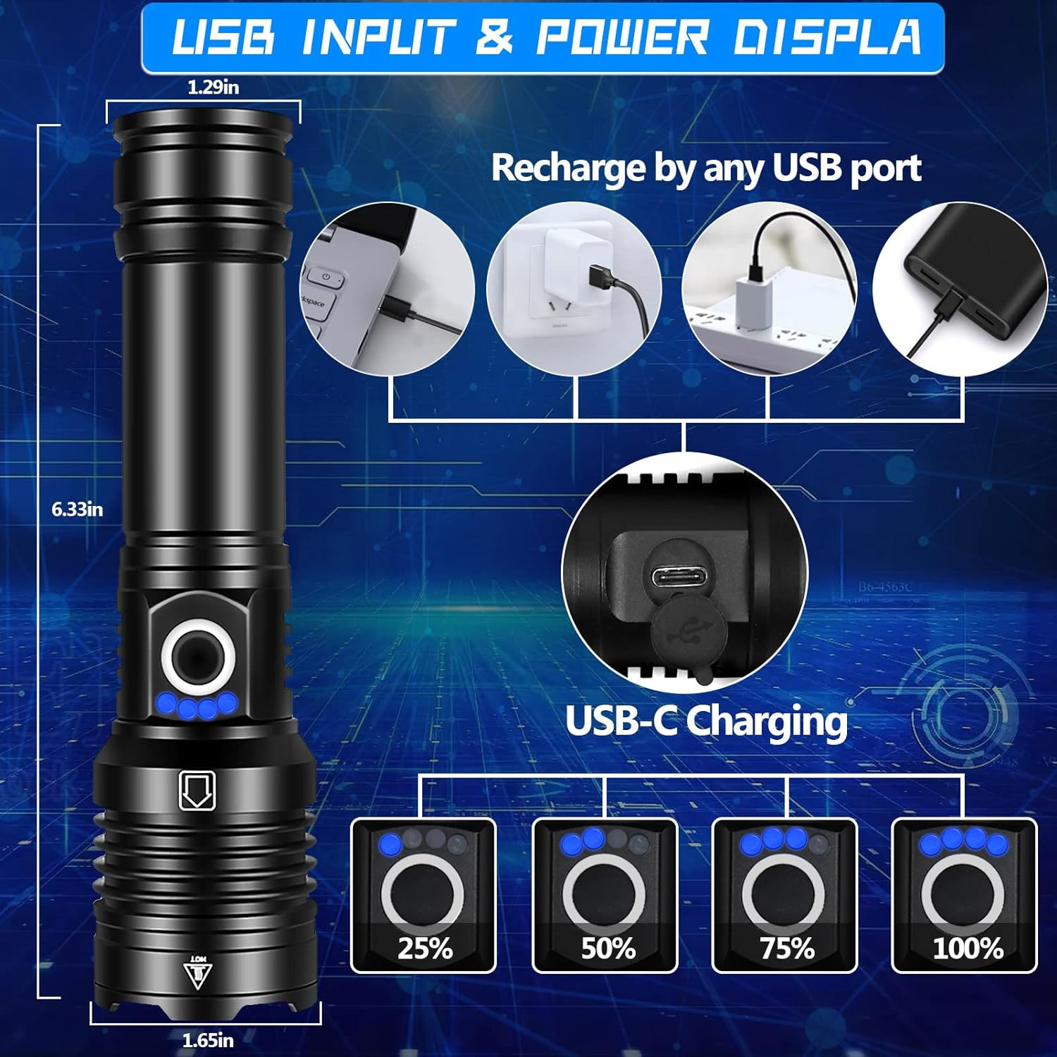 Flashlights LED High Lumens Rechargeable, 5000 Lumens XHP50 Super ...