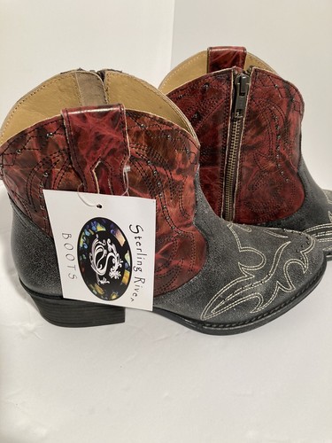 Sterling River Western Studded Ankle Bootie Sz 10M Red/Black | eBay
