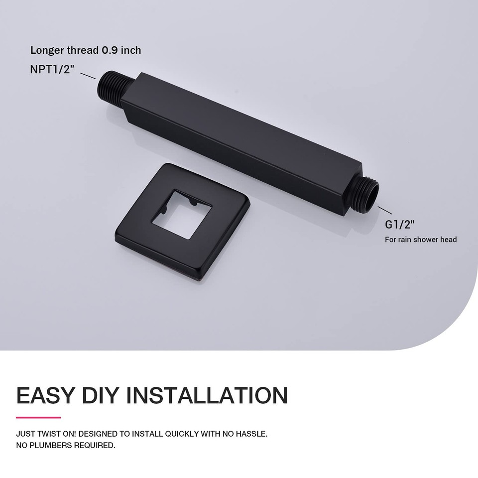 Black Shower Arm with Flange Square Ceiling Mounted 6 Inches, Matte ...