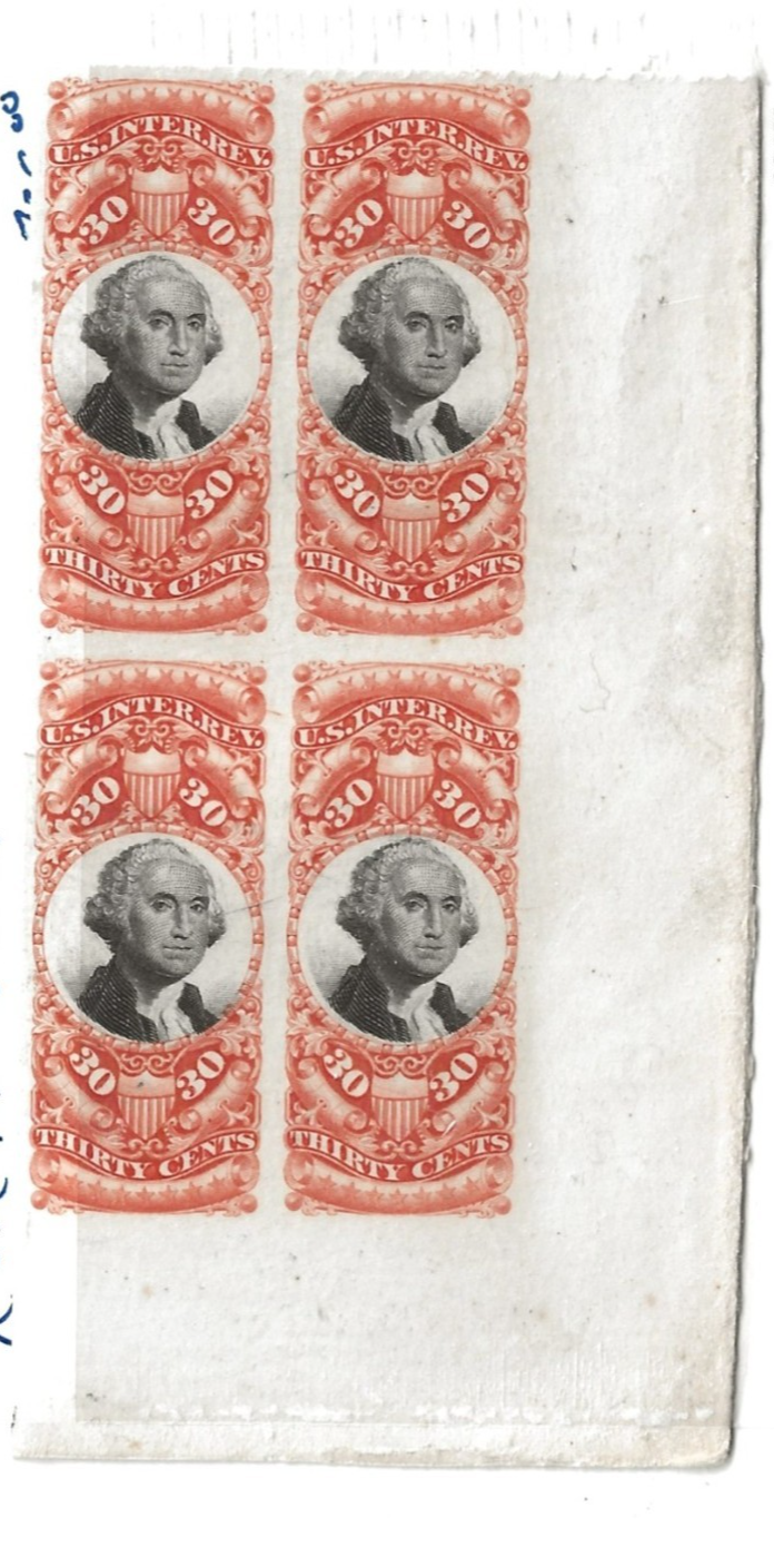 U S Stamps revenues PROOF on Card Scott R142P4 block of four cv 225.00 ...