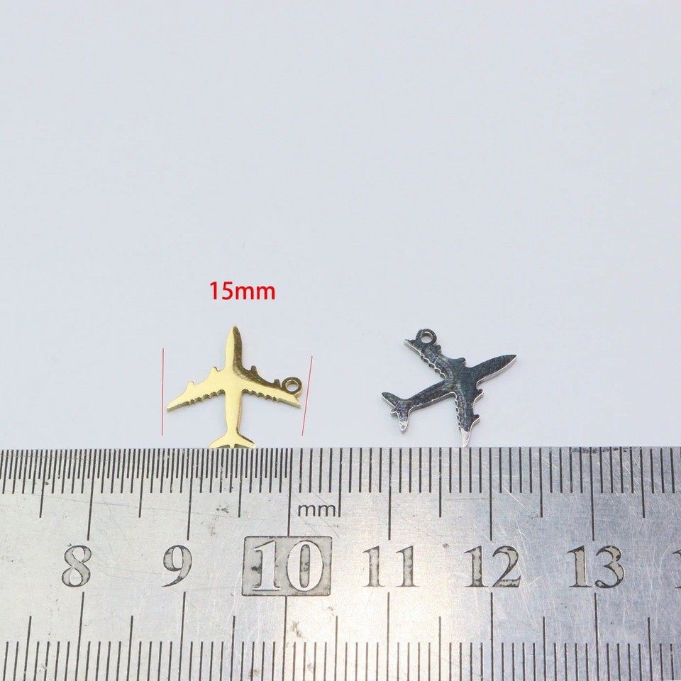 10pcs 304L Stainless Vacuum Plated Antiallergy Mini Air Plane Charms ...